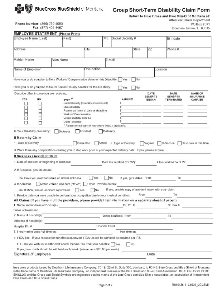Fillable Online Group Short-term Disability Claim Form Fax Email Print ...