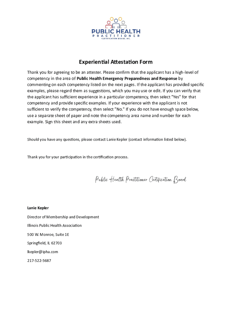 Fillable Online Experiential Attestation for Public Health Practitioner ...