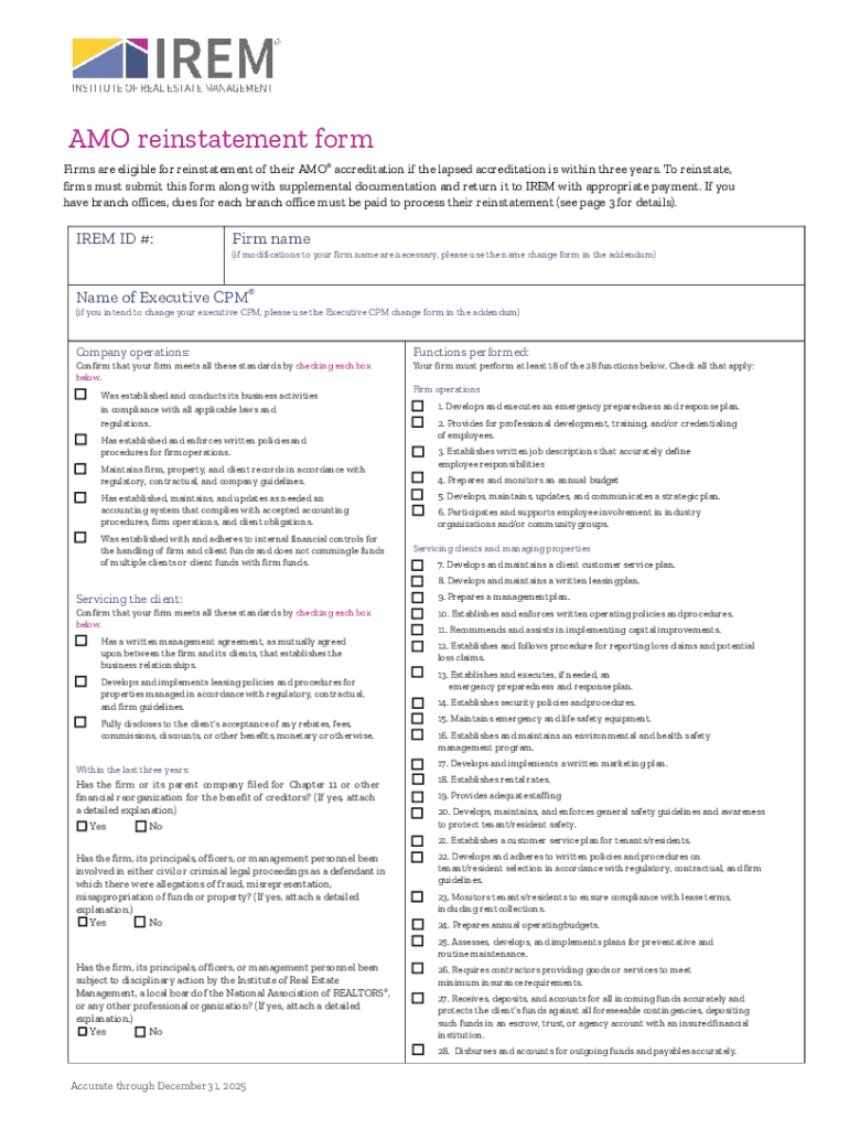 Fillable Online Amo Reinstatement Form Fax Email Print - pdfFiller