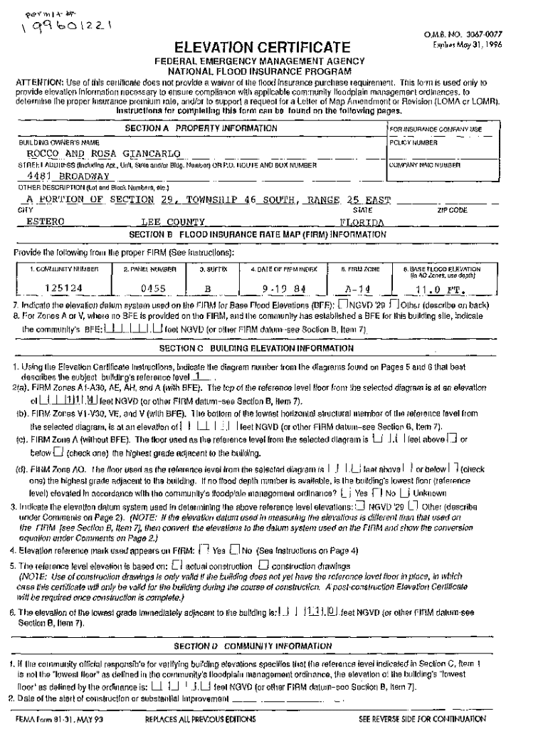 Fillable Online Elevation Certificate Fax Email Print - pdfFiller