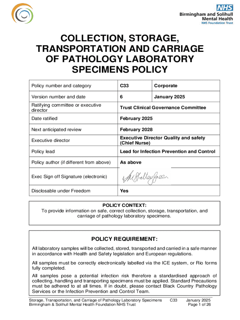 Fillable Online Collection, Storage, Transportation and Carriage of ...