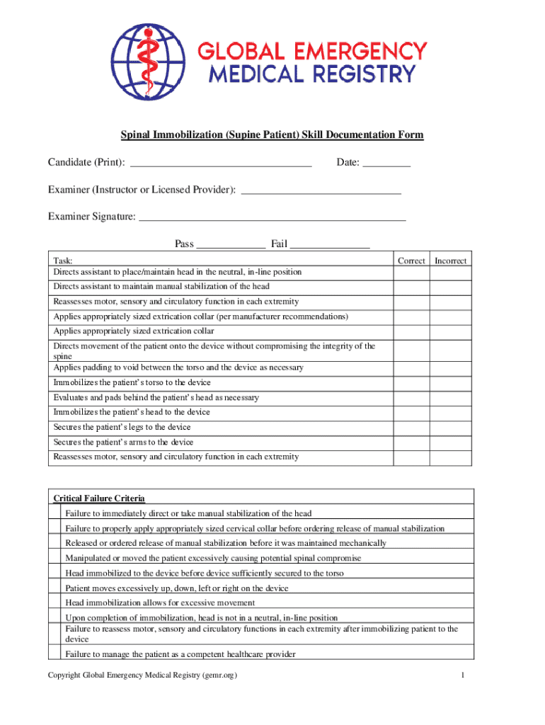 Fillable Online Spinal Immobilization Documentation Fax Email Print ...