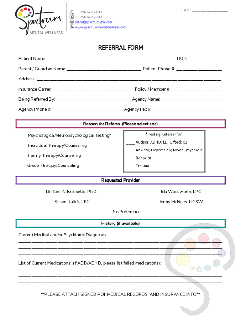Fillable Online Patient Referral Form Fax Email Print - pdfFiller