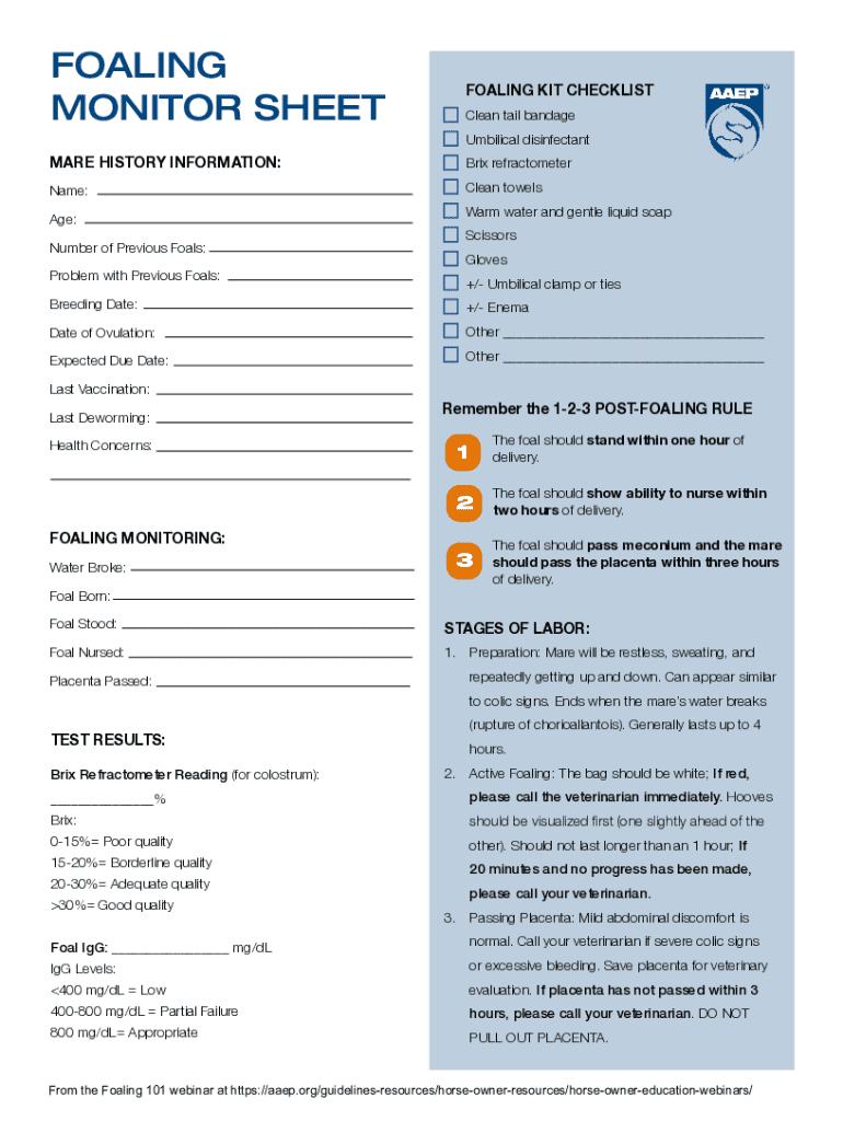 Fillable Online Foaling Kit Checklist Fax Email Print - pdfFiller