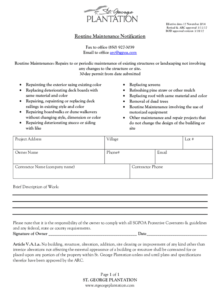 Fillable Online Routine Maintenance Notification Fax Email Print ...