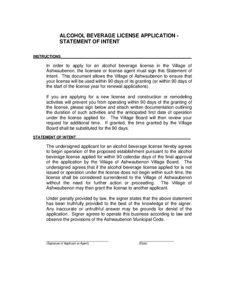 Fillable Online Alcohol Beverage License Application Statement of ...