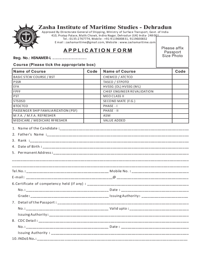 Fillable Online Application Form for Maritime Courses Fax Email Print - pdfFiller