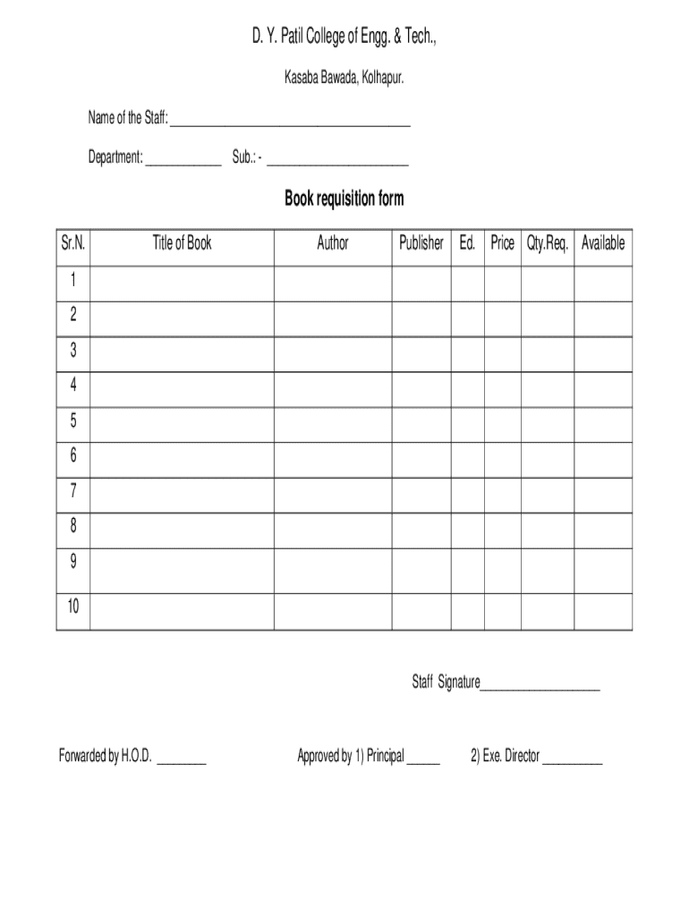 Fillable Online Book Requisition Form Fax Email Print - pdfFiller