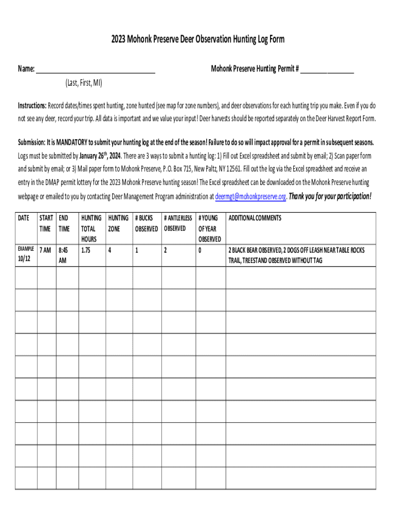 Fillable Online Deer Observation Hunting Log Fax Email Print - pdfFiller