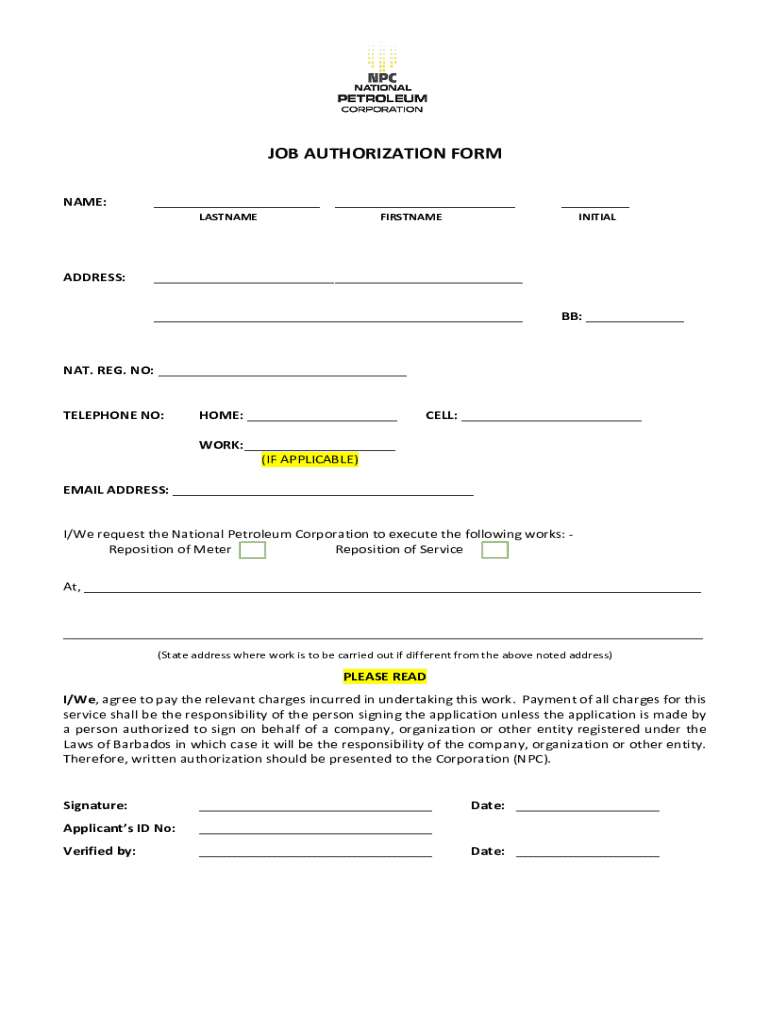 Fillable Online Job Authorization Form Fax Email Print - pdfFiller