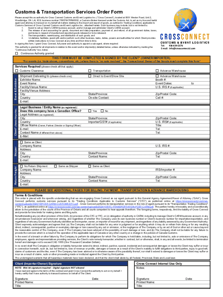 Fillable Online Customs Clearance and Transportation Instructions for ...