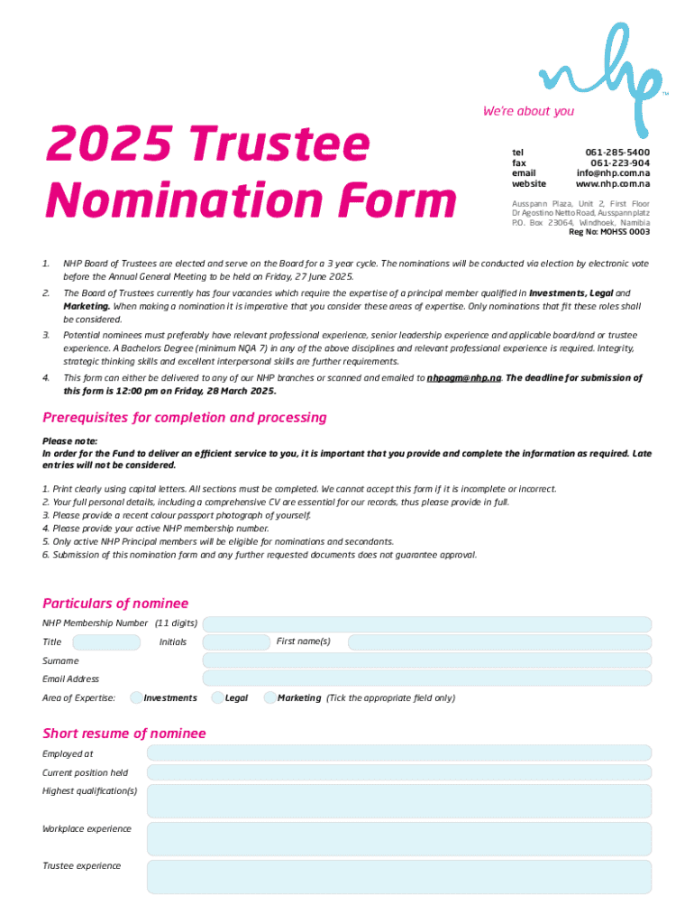 Fillable Online 2025 Trustee Nomination Form Fax Email Print - pdfFiller