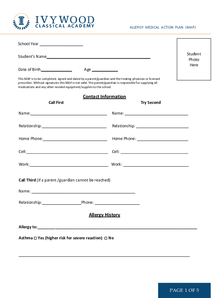 Fillable Online Allergy Medical Action Plan Fax Email Print - pdfFiller
