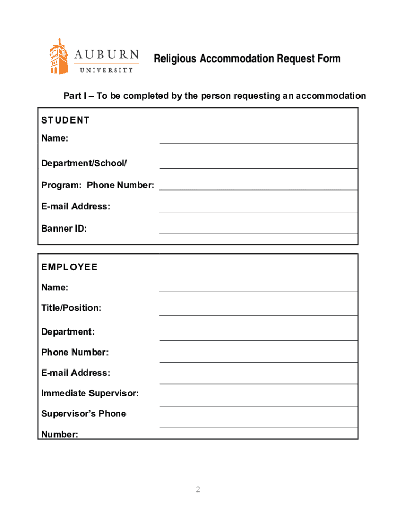 Fillable Online Religious Accommodation Request Form Fax Email Print ...