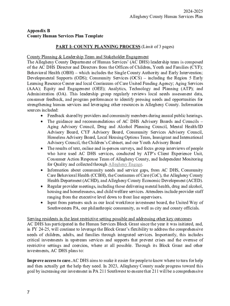 Fillable Online Allegheny County Human Services Plan Fax Email Print ...