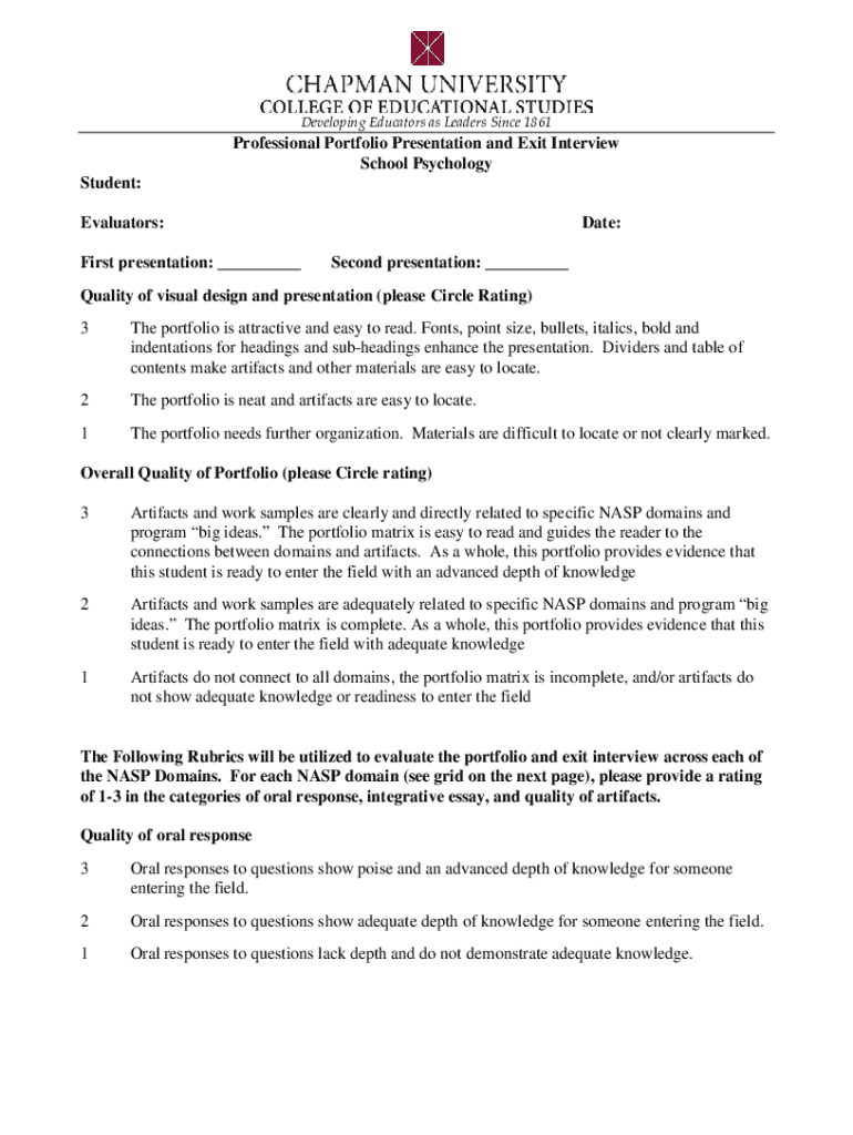 Fillable Online School Psychology Portfolio Evaluation Fax Email Print ...