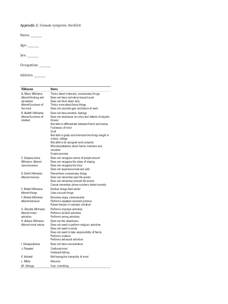 Fillable Online Unmada Symptom Checklist Fax Email Print - pdfFiller