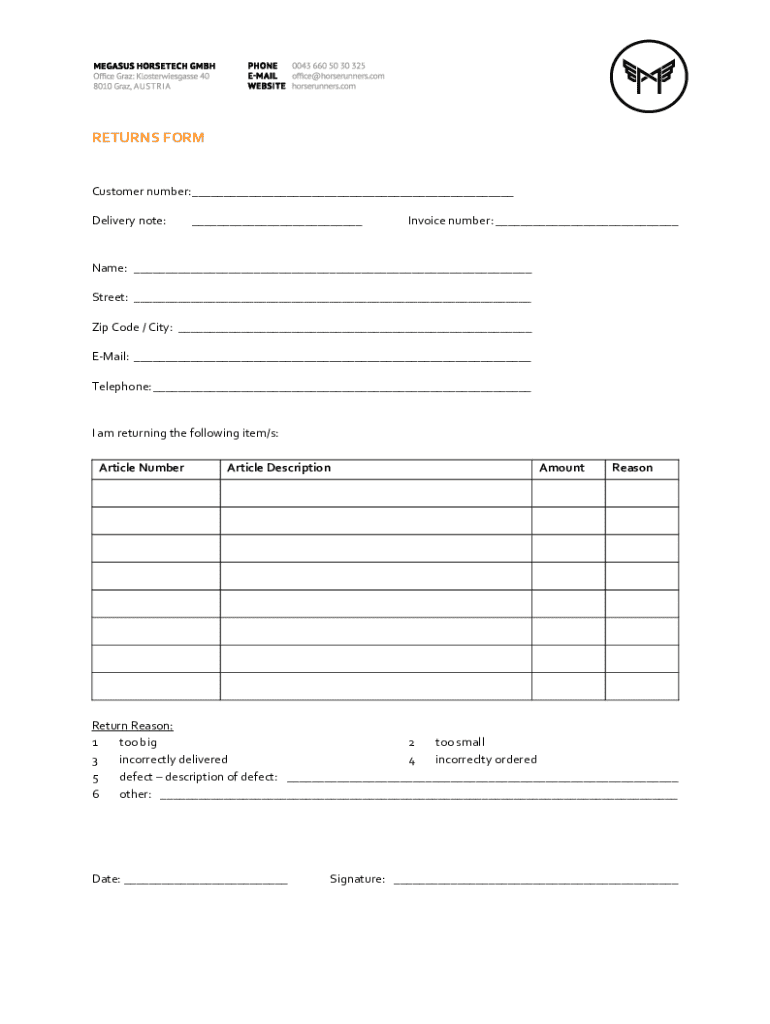Fillable Online Returns Form Fax Email Print - pdfFiller