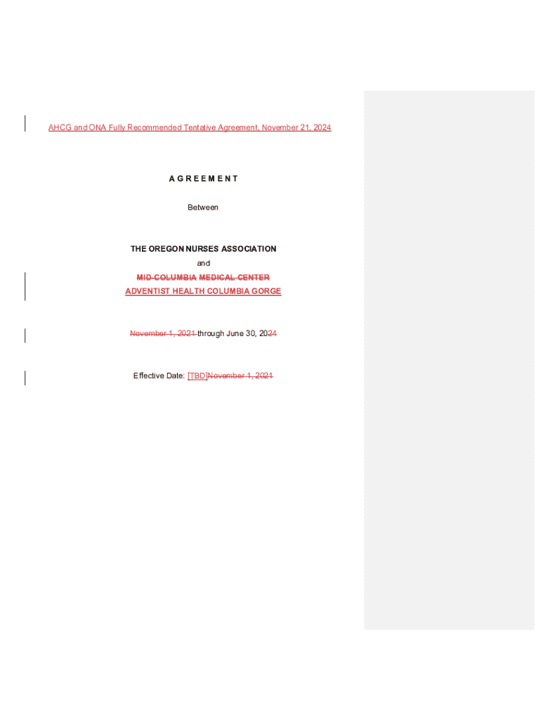 Fillable Online Ahcg and Ona Fully Recommended Tentative Agreement ...