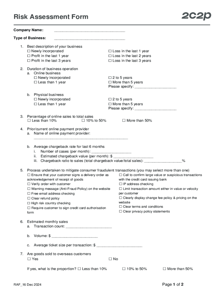 Fillable Online Risk Assessment Form Fax Email Print - pdfFiller