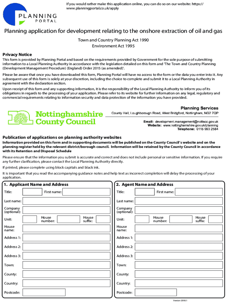 Fillable Online Planning Application for Development Relating to the Onshore Extraction of Oil ...