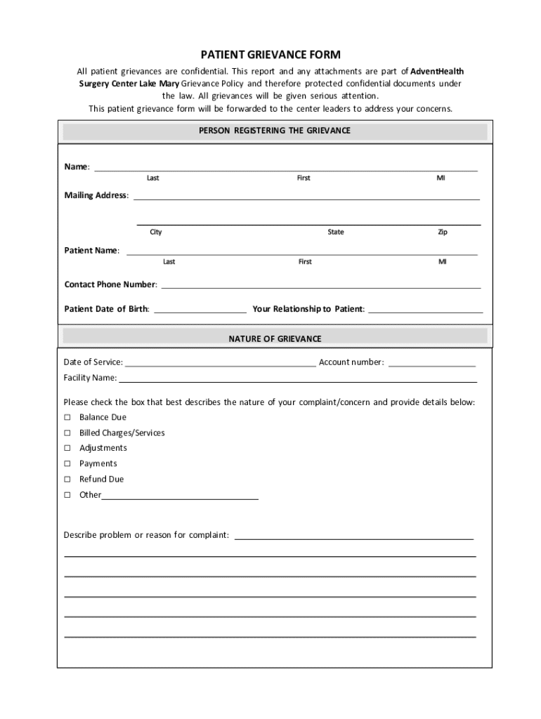 Fillable Online Patient Grievance Reporting Fax Email Print - pdfFiller