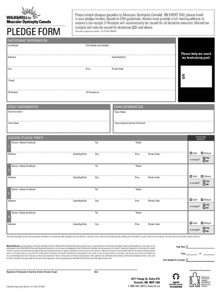 Fillable Online Pledge Form for Muscular Dystrophy Canada Fax Email ...