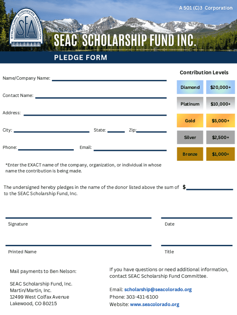 Fillable Online Pledge Form for Seac Scholarship Fund Fax Email Print - pdfFiller