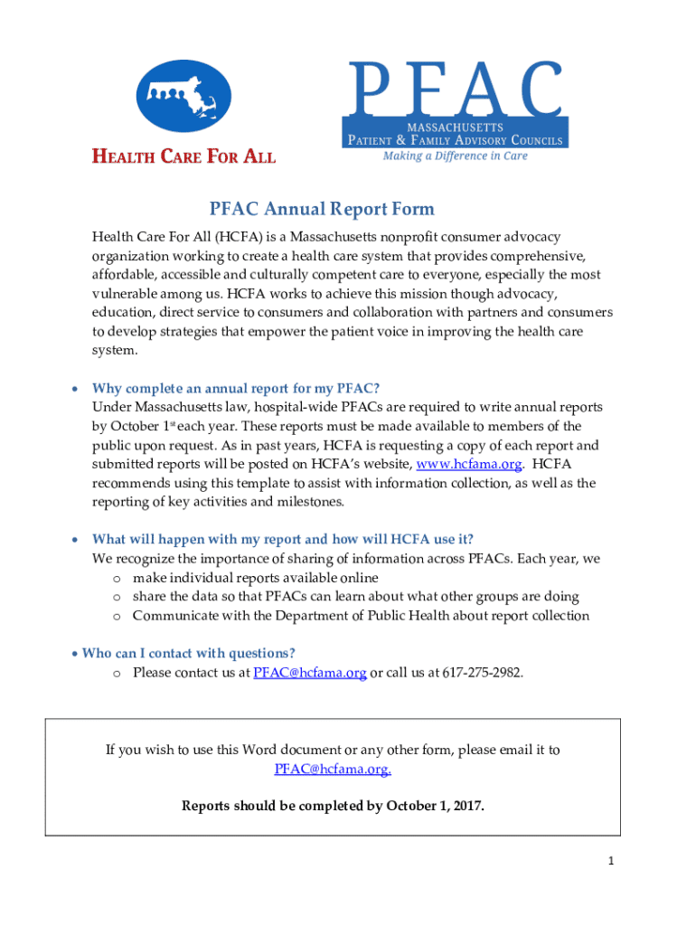 Fillable Online 2017 Patient and Family Advisory Council Annual Report ...