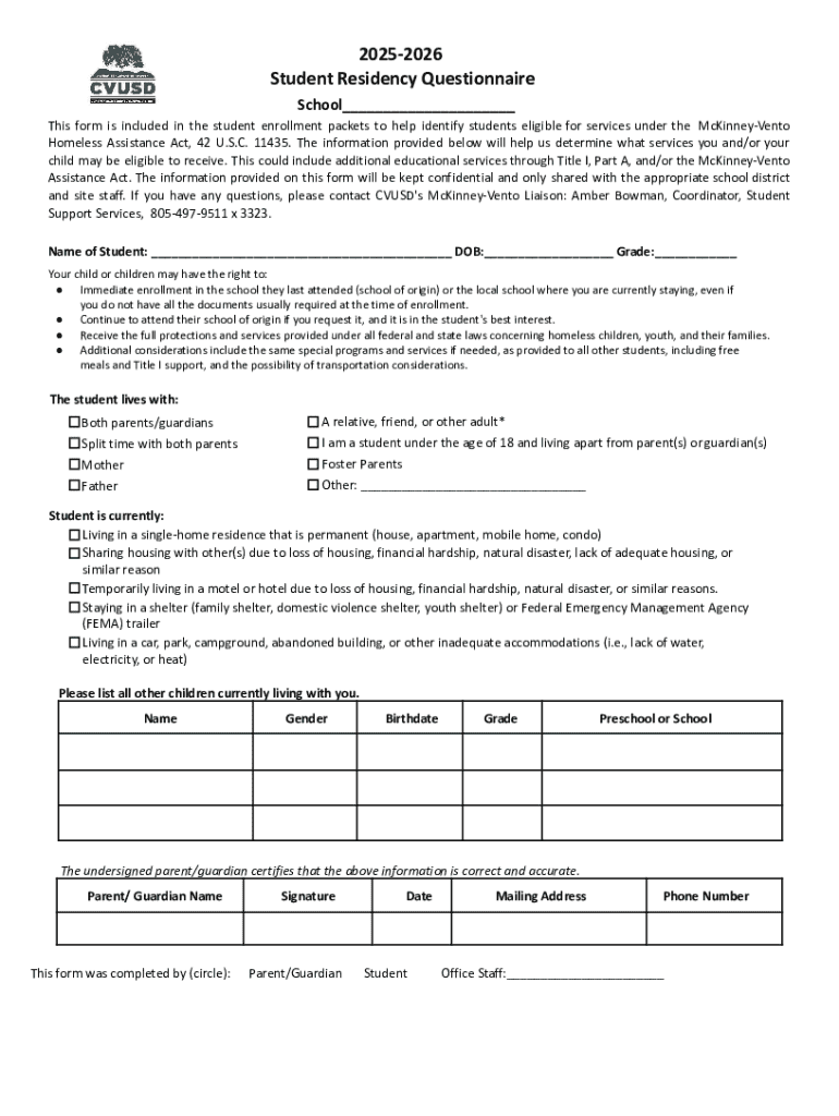 Fillable Online Student Residency Questionnaire Fax Email Print - pdfFiller