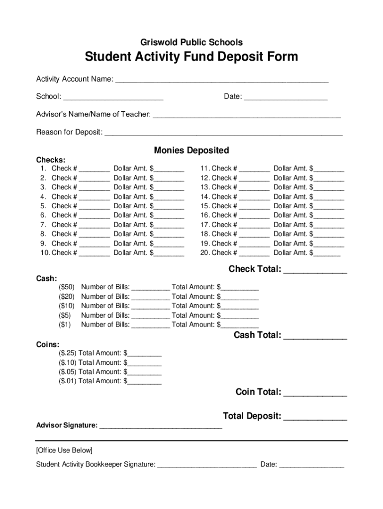 Fillable Online Student Activity Fund Deposit Form Fax Email Print ...