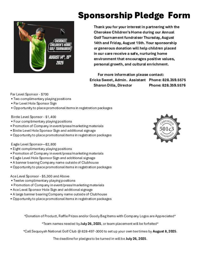 Fillable Online 41st Annual Cherokee Children’s Home Golf Tournament ...