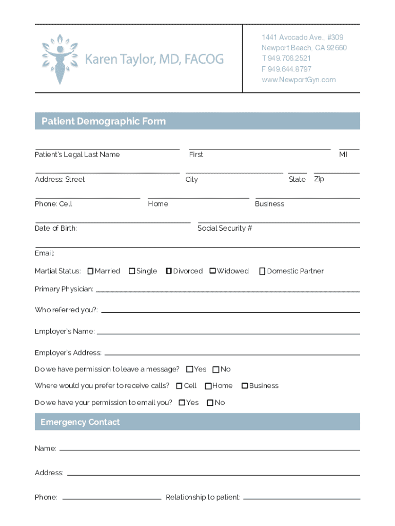 Fillable Online Patient Demographic Information Fax Email Print - pdfFiller