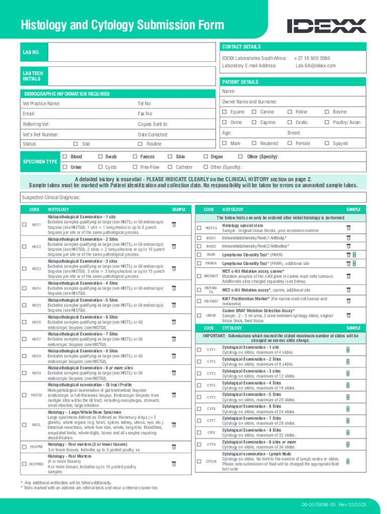 Fillable Online Histology and Cytology Submission Form Fax Email Print ...