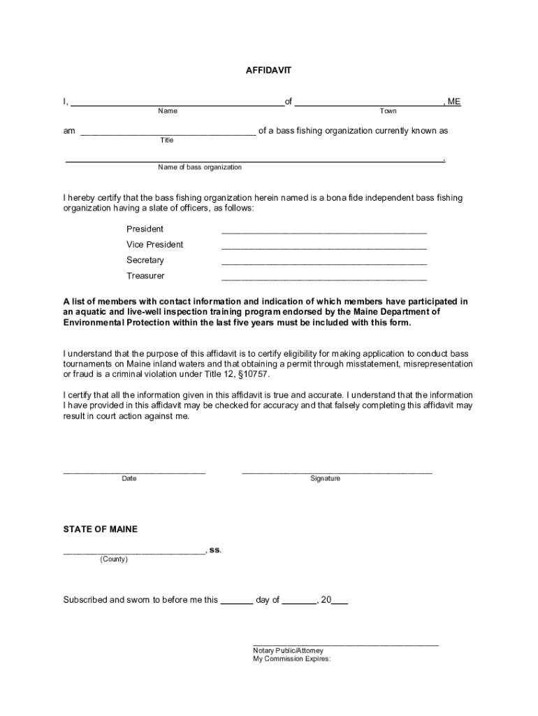 Fillable Online Affidavit for Bass Fishing Organization Fax Email Print ...