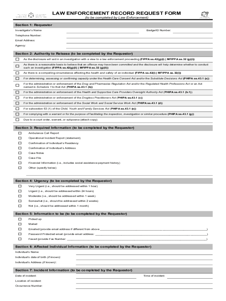 Fillable Online Law Enforcement Record Request Form Fax Email Print - pdfFiller