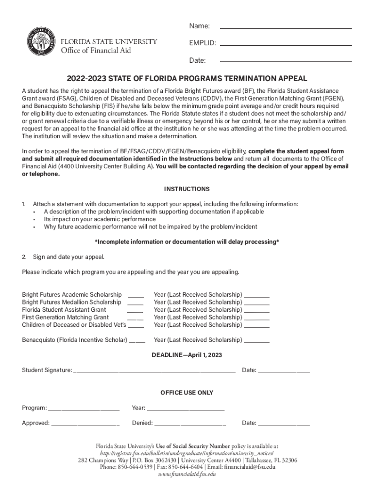 Fillable Online State of Florida Programs Termination Appeal Form Fax ...