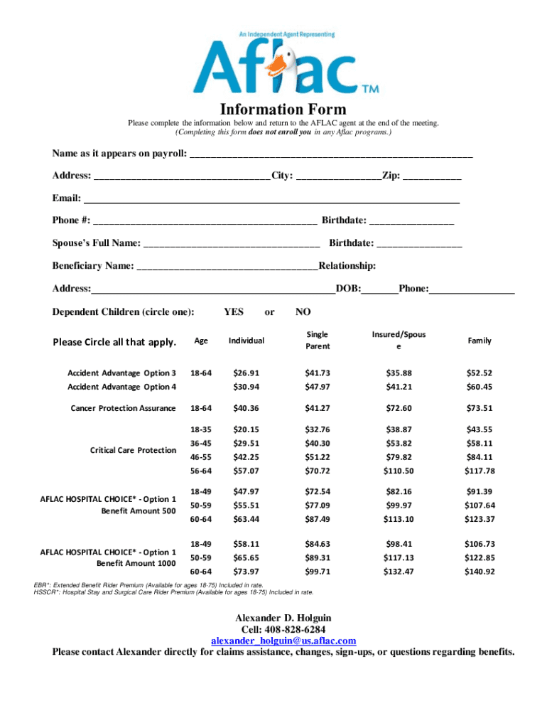 Fillable Online Aflac Information Form Fax Email Print - pdfFiller