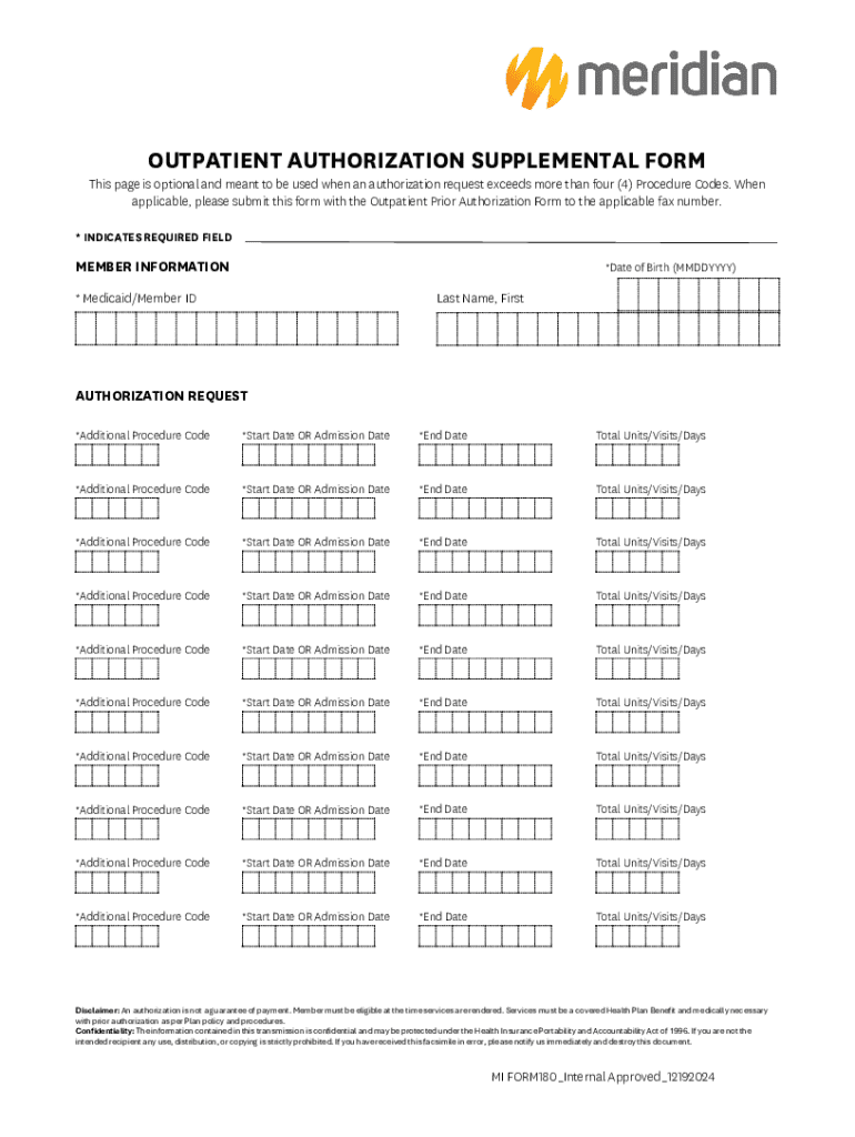 Fillable Online Outpatient Authorization Supplemental Form Fax Email ...