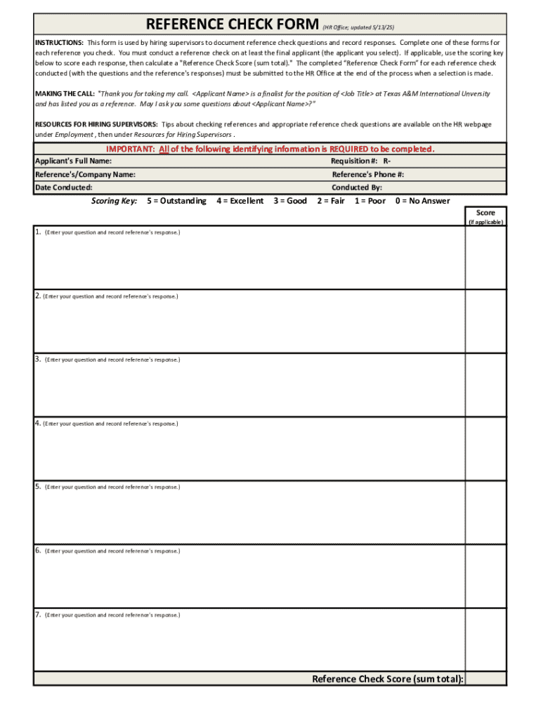 Fillable Online Reference Check Form Fax Email Print - pdfFiller