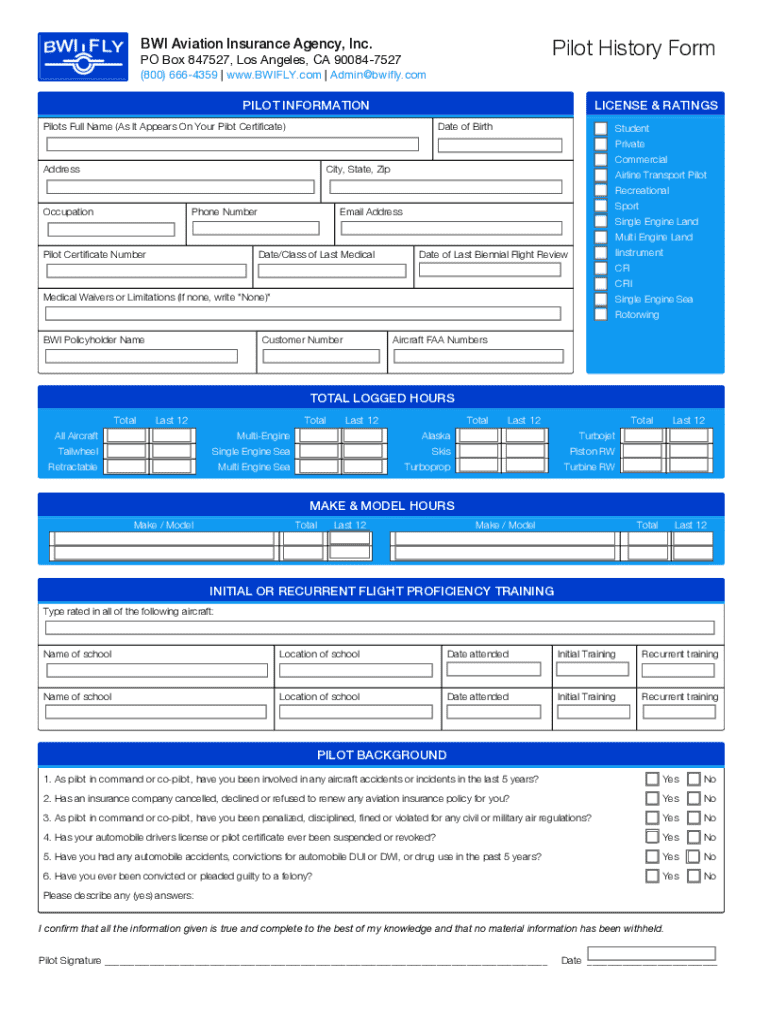 Fillable Online Pilot History Form Fax Email Print - pdfFiller