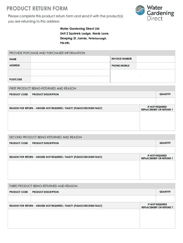 Fillable Online Product Return Form Fax Email Print - pdfFiller