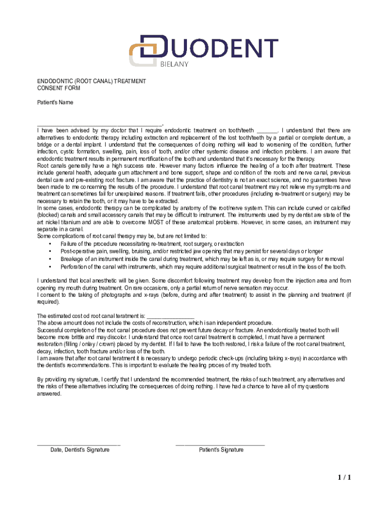 Fillable Online Endodontic Treatment Consent Fax Email Print - pdfFiller