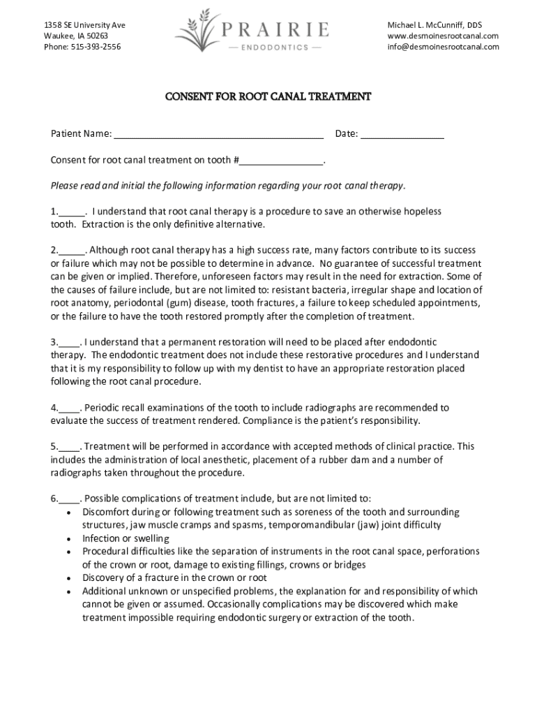 Fillable Online Consent for Root Canal Treatment Fax Email Print - pdfFiller