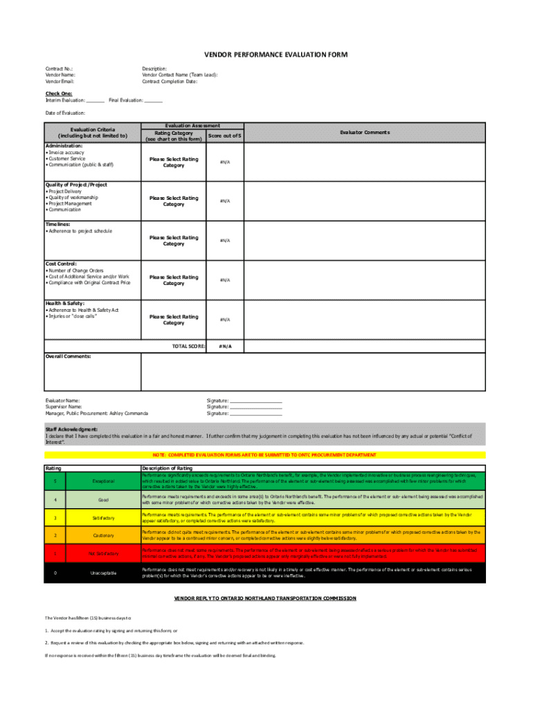 Fillable Online Vendor Performance Evaluation Fax Email Print - pdfFiller