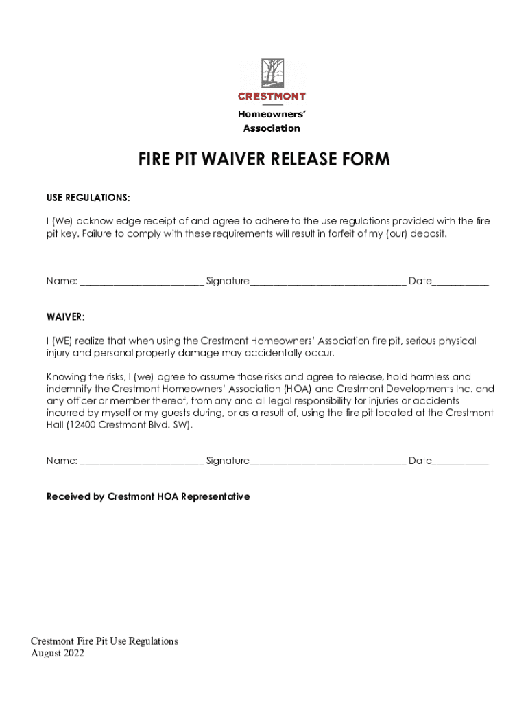Fillable Online Fire Pit Waiver Release Form Fax Email Print - pdfFiller