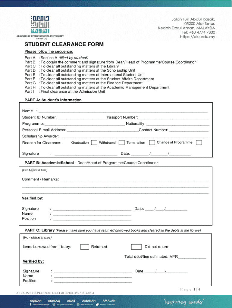 Fillable Online Student Clearance Form Fax Email Print - pdfFiller