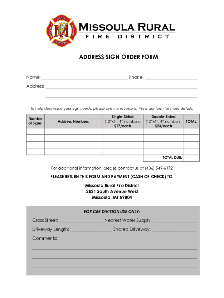 Fillable Online Address Sign Order Form Fax Email Print - pdfFiller