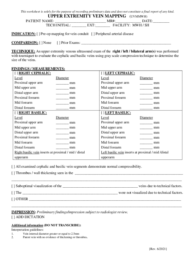 Fillable Online Upper Extremity Vein Mapping (uvmmwh) Fax Email Print ...