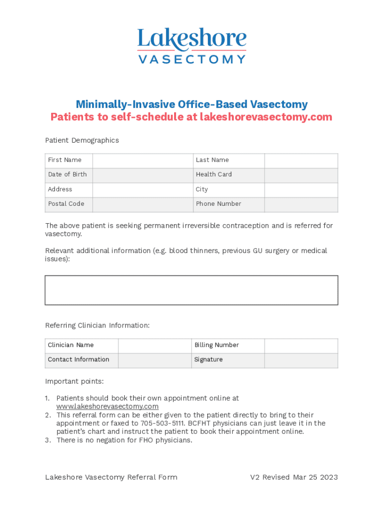 Fillable Online Lakeshore Vasectomy Referral Form Fax Email Print ...